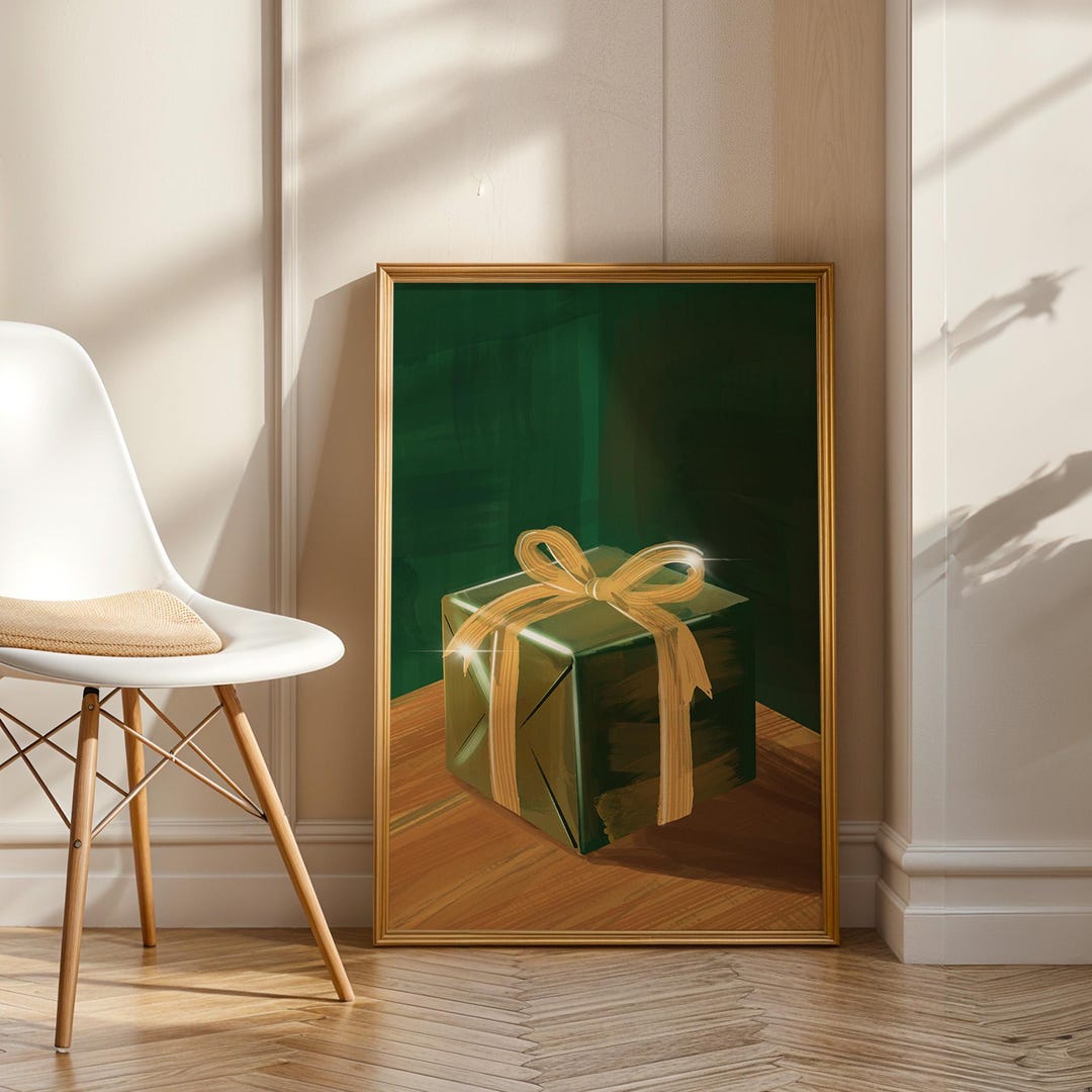 Warm Christmas Gift Box Art, Painterly Festive Present Illustration ...