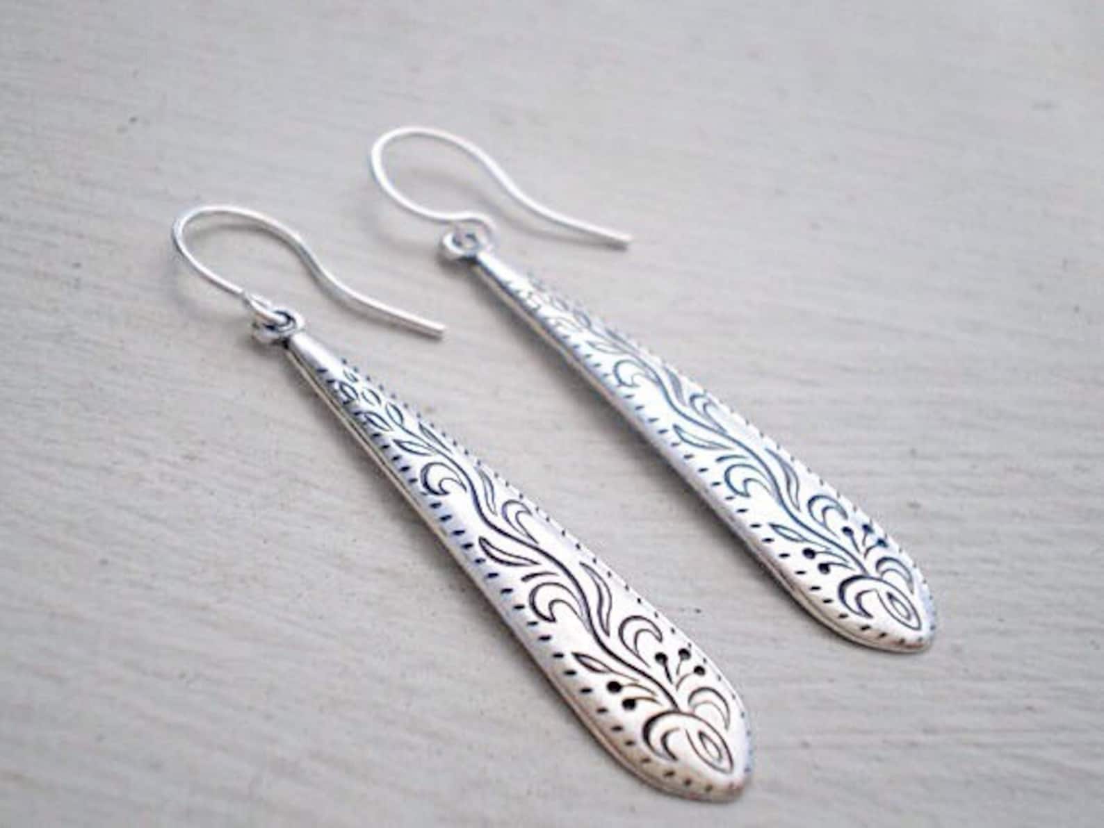Sterling Silver Earrings/silver Dangle Earrings/boho Earrings/etched ...