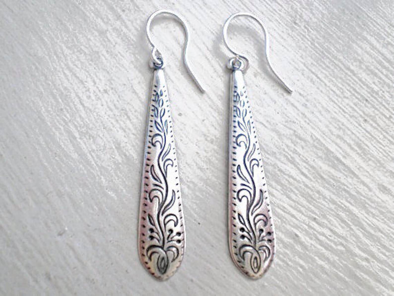 Sterling Silver Earrings/silver Dangle Earrings/boho Earrings/etched ...