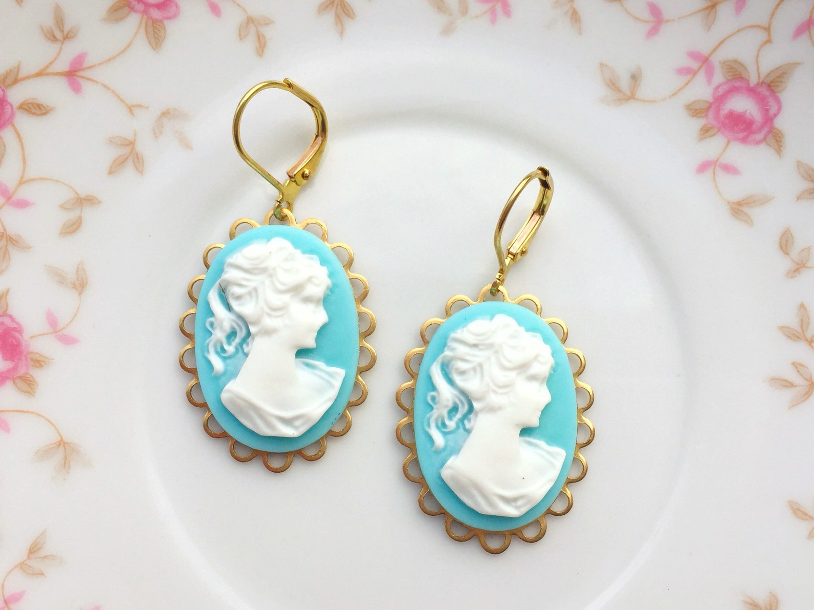 Cameo Earrings/turquoise Cameo Earrings/cameo Jewelry/turquoise ...