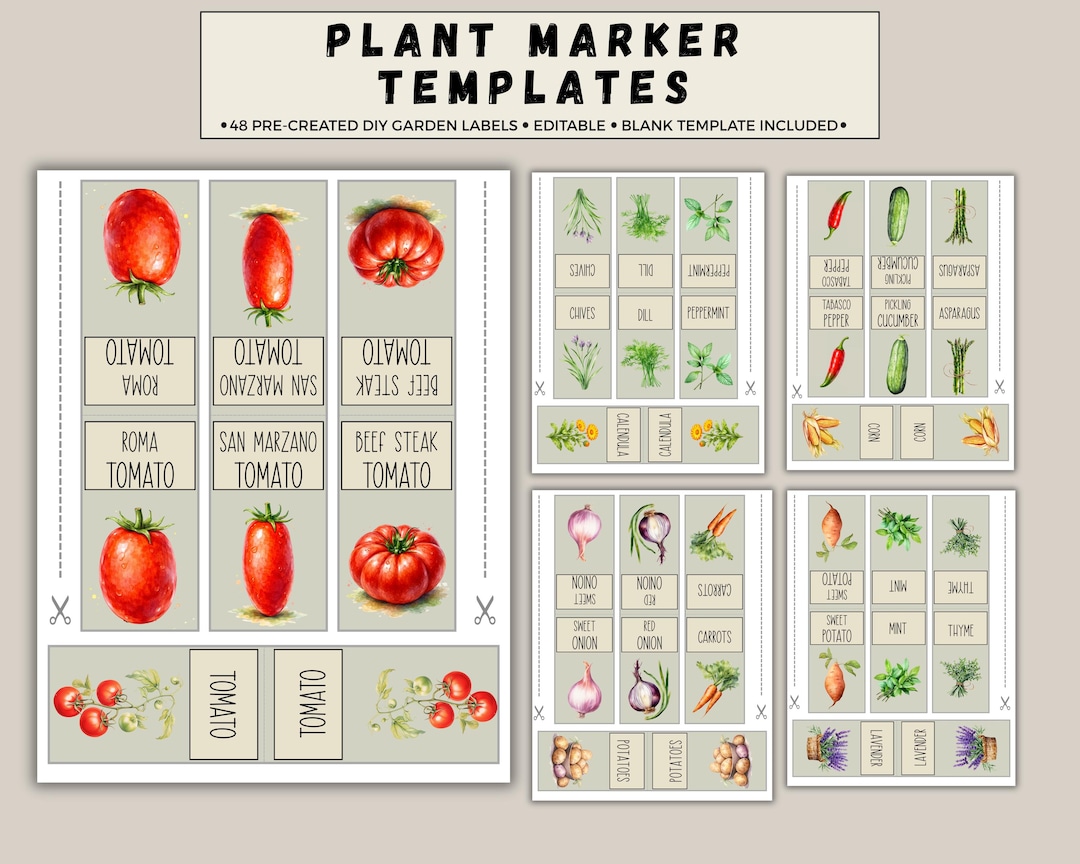 Printable Watercolor Plant Markers | 48 Vegetable Herb Garden Labels ...