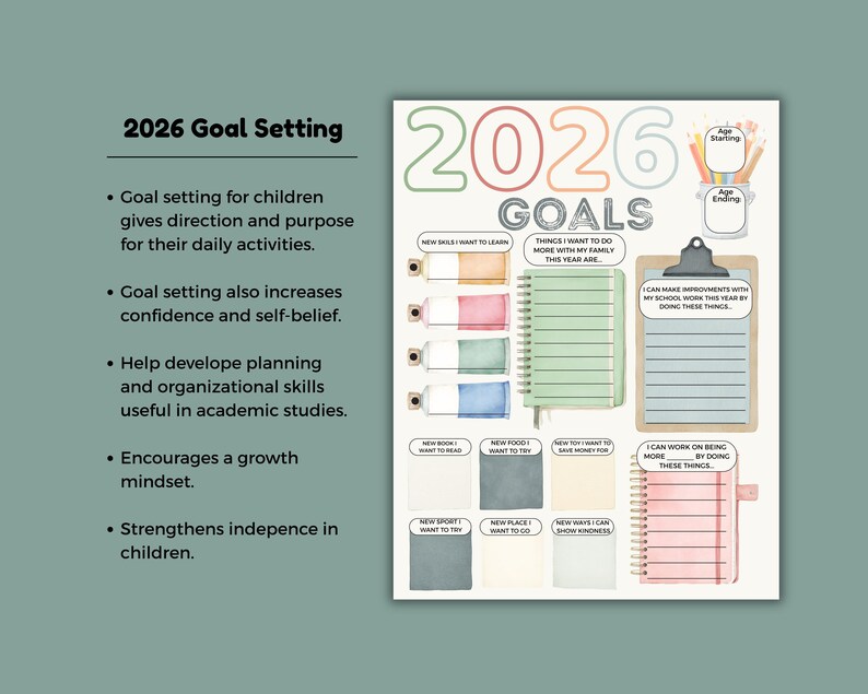 Kid's End of 2025 Reflection and 2026 New Year Goal Planning Activity ...