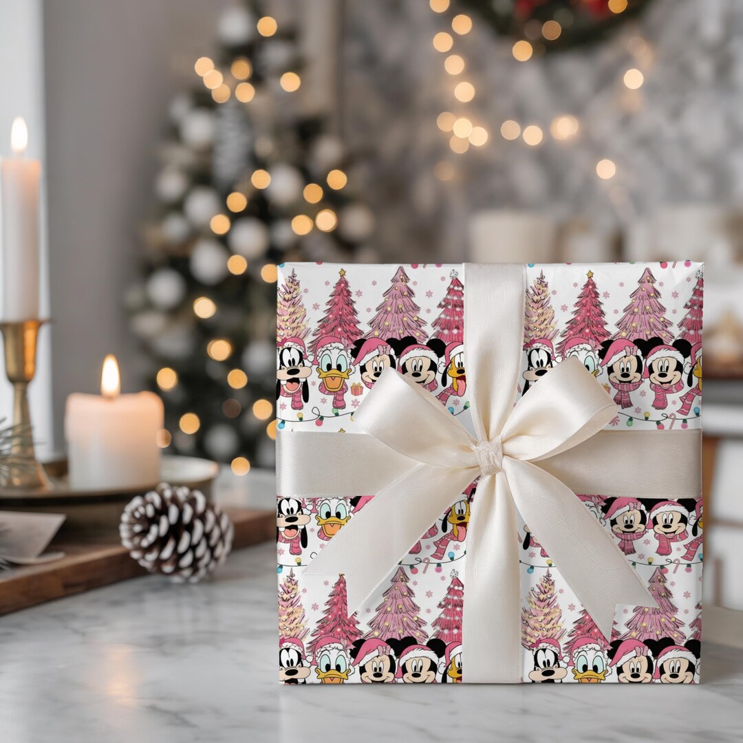 Cute Disneys Wrapping Paper | Pink Holiday Gift Wrap | Winter Character ...