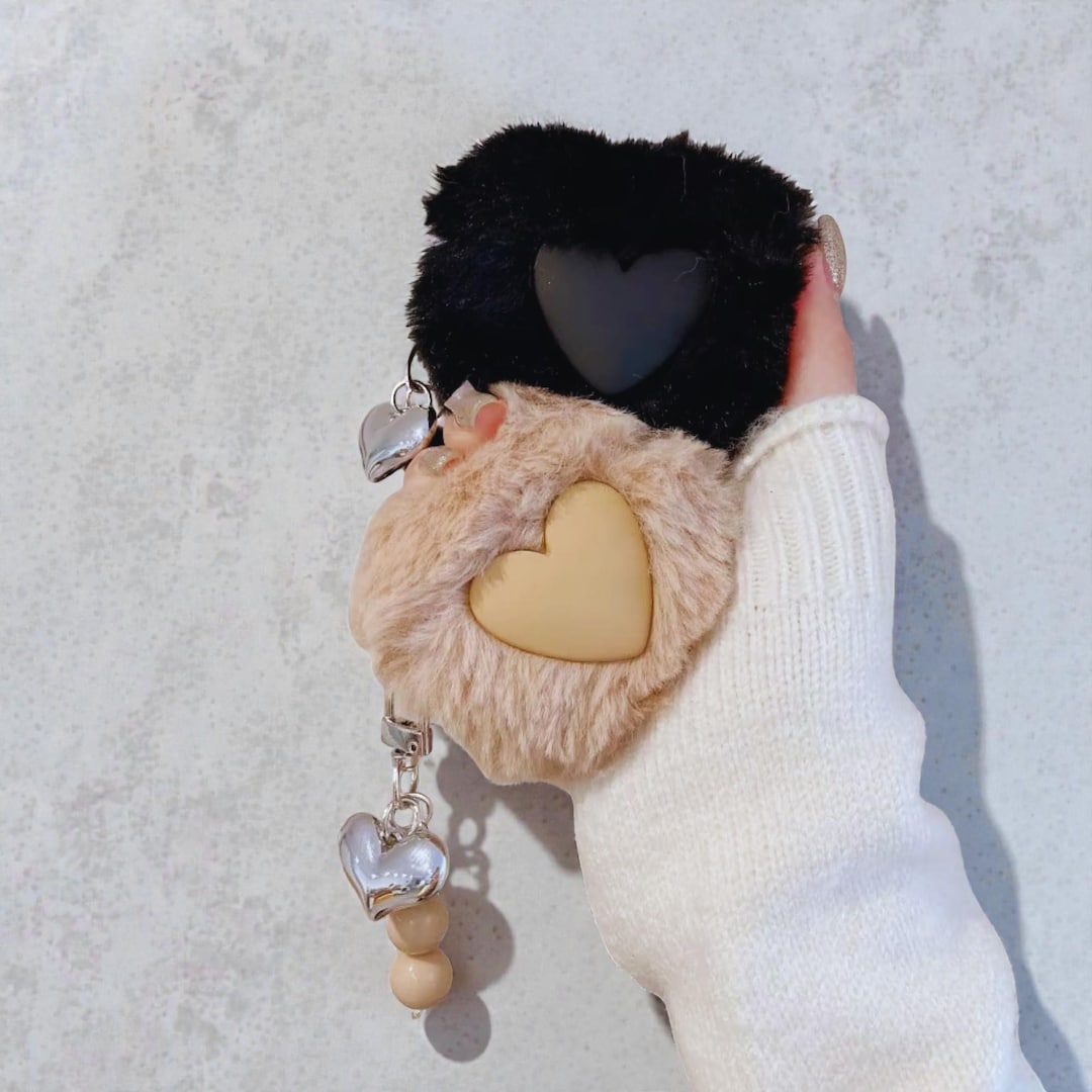 Fluffy Heart Airpods Case Plush Cover – Cute Soft Girl Earbuds ...