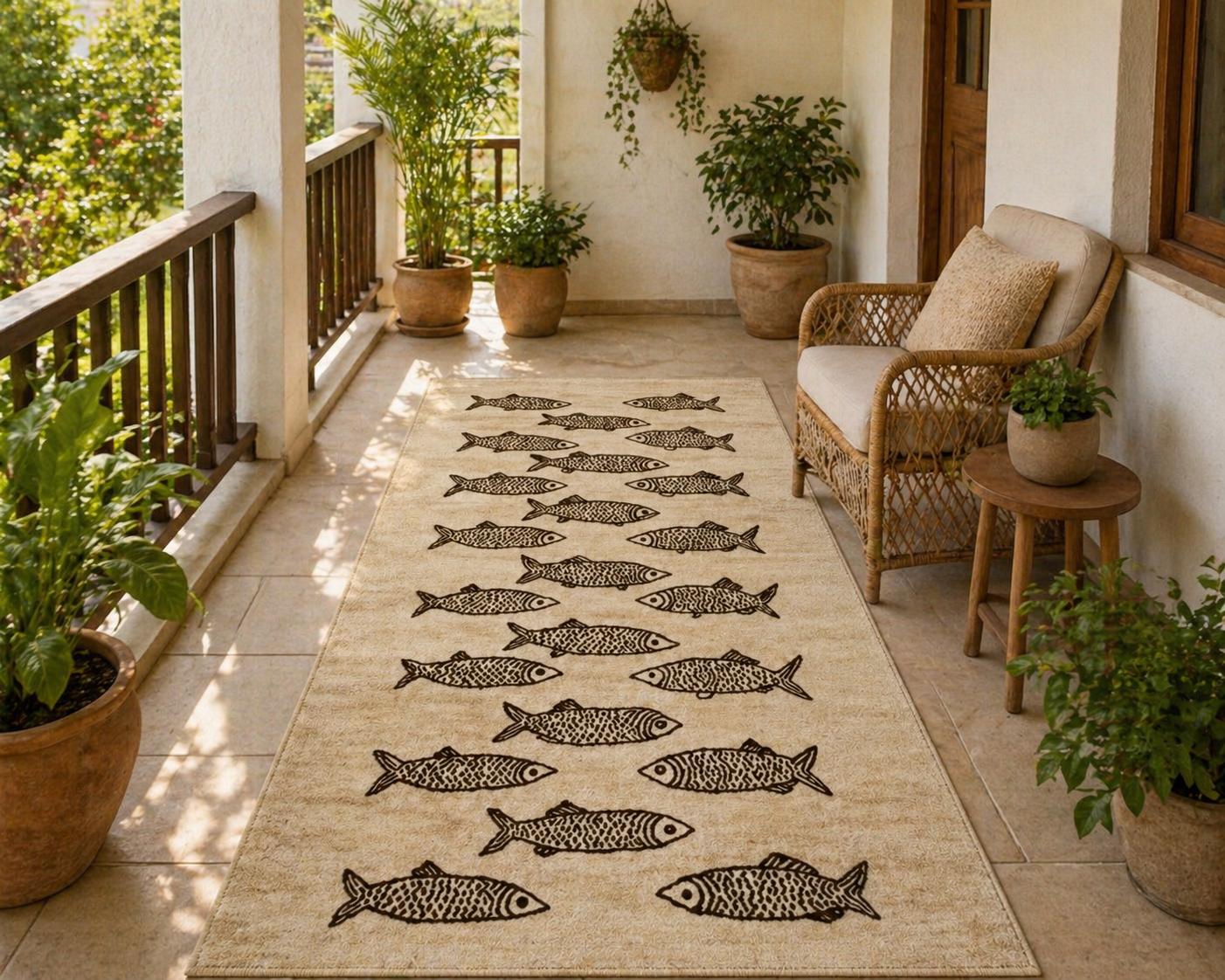 Hand Tufted Fish Rug,coastal Fish Pattern,contemporary, Beige ...