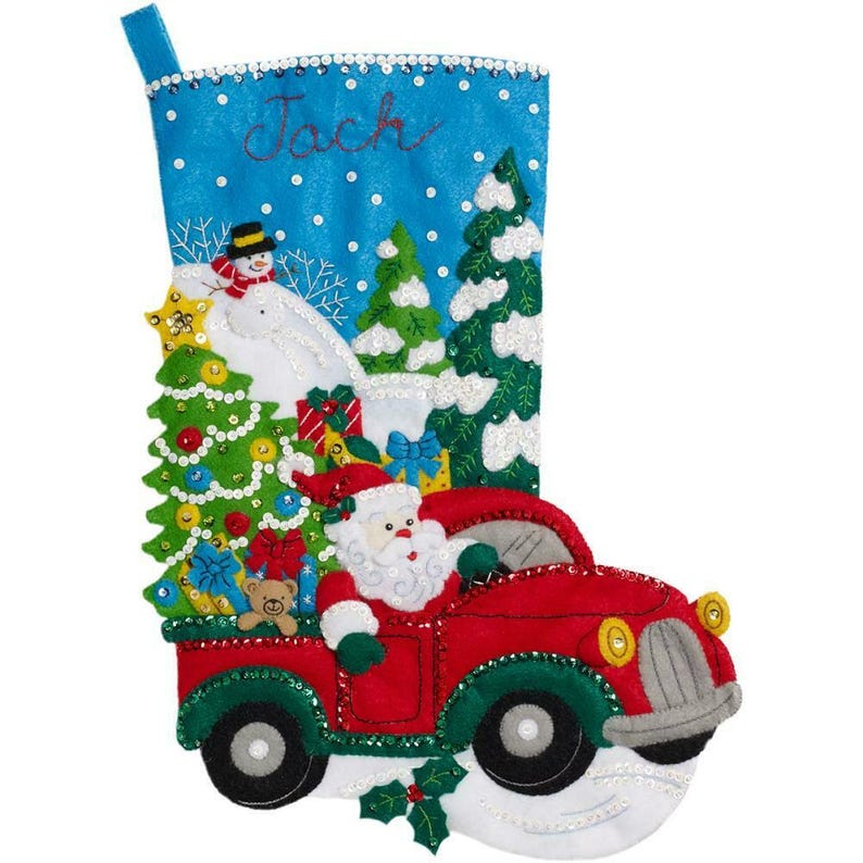DIY Bucilla Christmas Drive Santa Truck Christmas Felt Stocking Kit ...