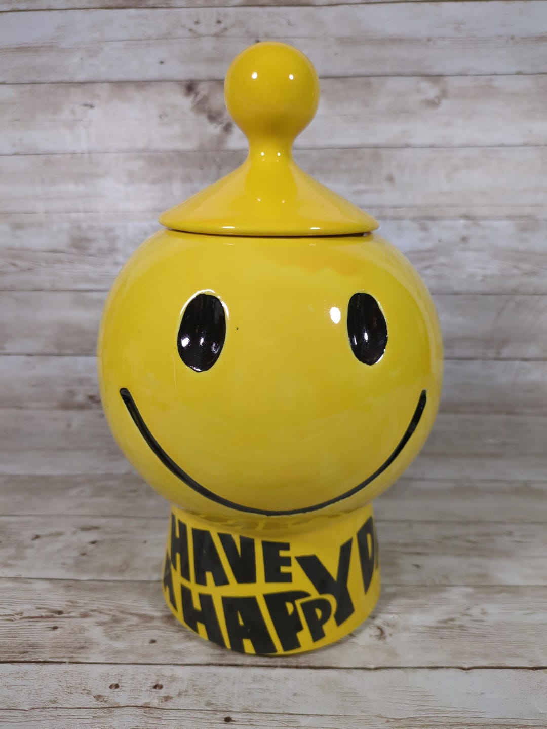 Mccoy Pottery Ceramic Cookie Jar Smiley Face Have A Happy Day - Etsy