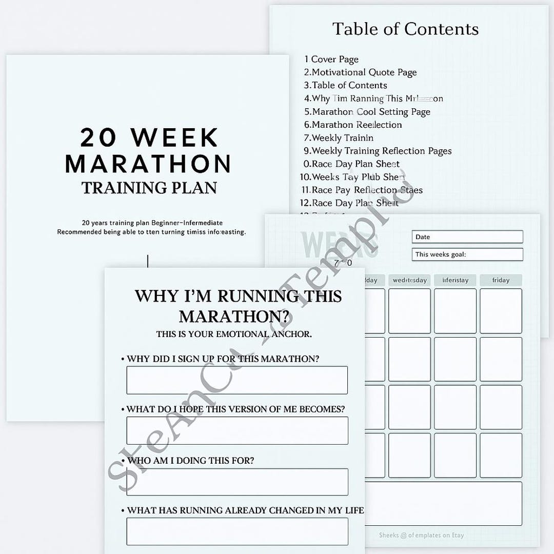 20 Week Marathon Training Plan Printable | Beginner to Intermediate ...