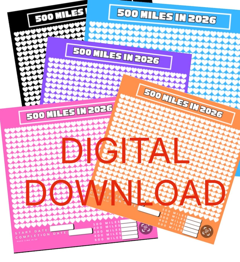 ALL 500 Mile Challenge Tracker | 2026 Running Goal Chart | Printable ...