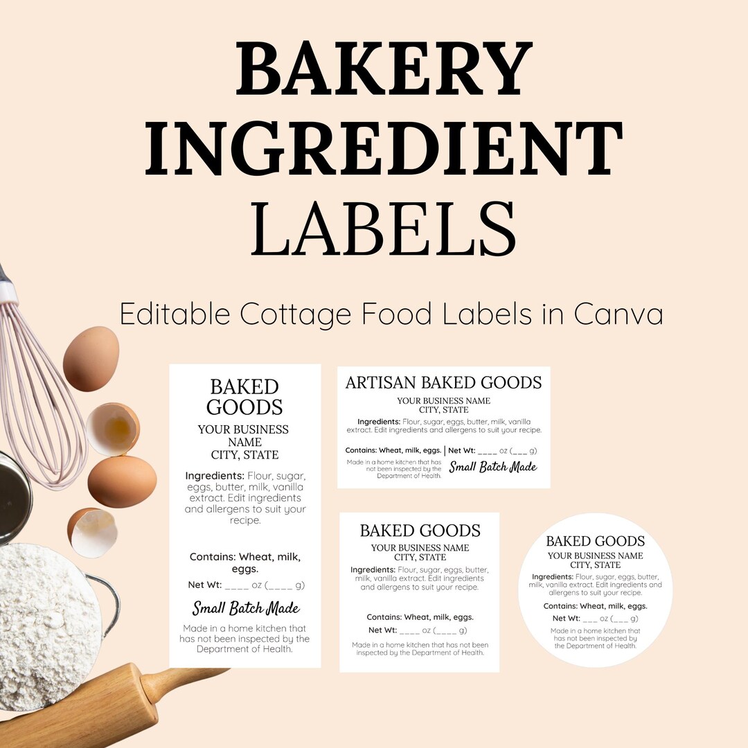 Bakery Ingredient Label Template | Cottage Food Ingredient Label ...
