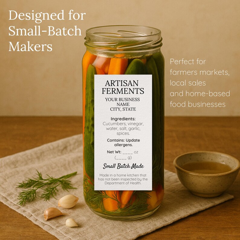 Pickles & Fermented Foods Label Template • Cottage Food Labels • Jar ...