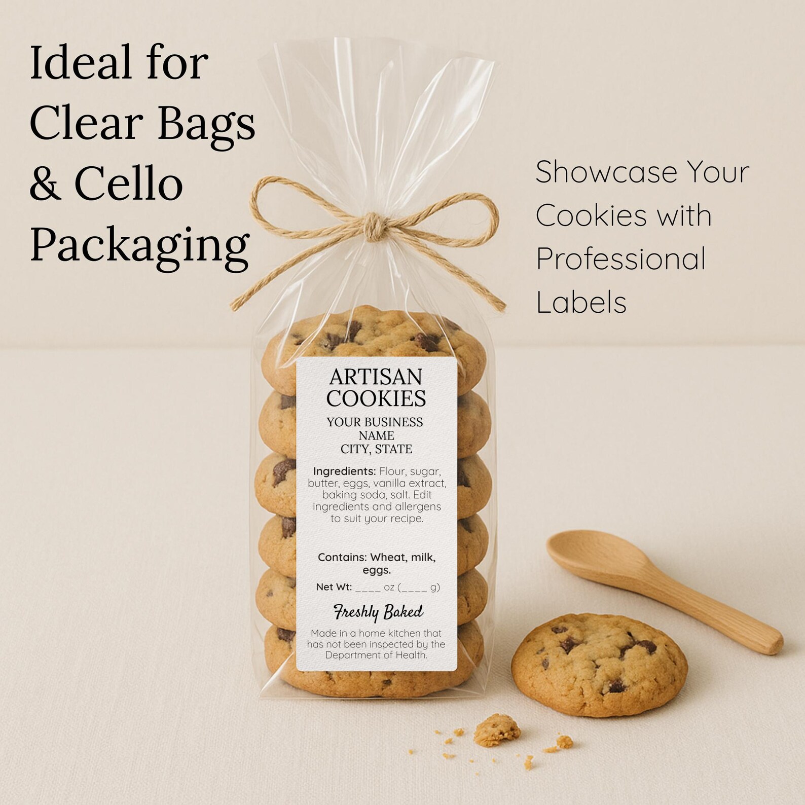 Cookie Bag Label Template | Home Bakery Cookie Packaging | Cottage Food ...