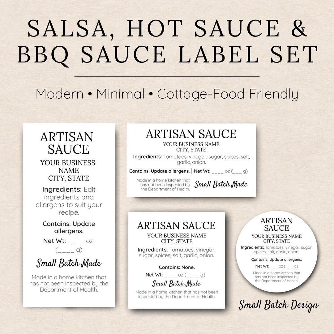 Sauce Label Template • Salsa, Hot Sauce BBQ Labels • Bottle & Jar Food ...