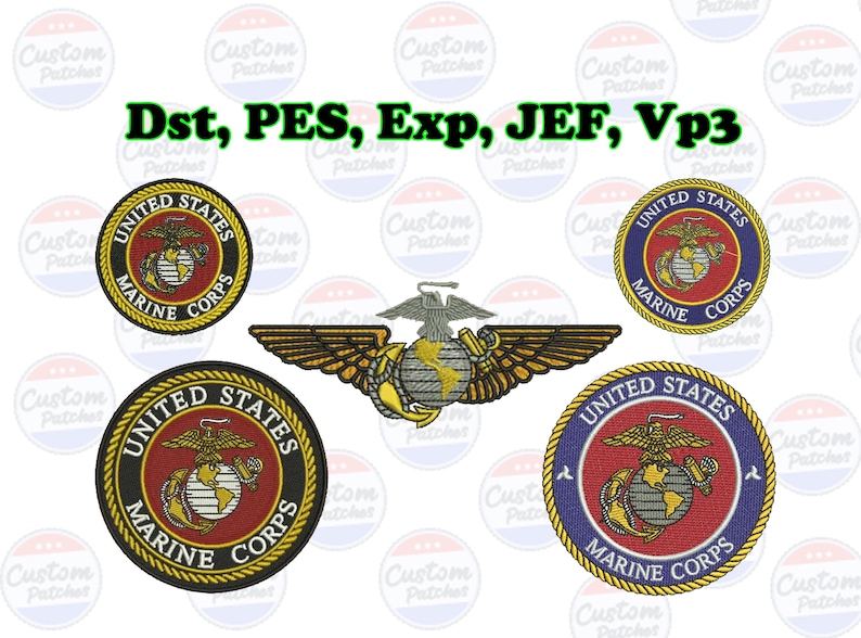 Military-style Eagle Globe & Anchor Embroidery Bundle | Round Emblem ...