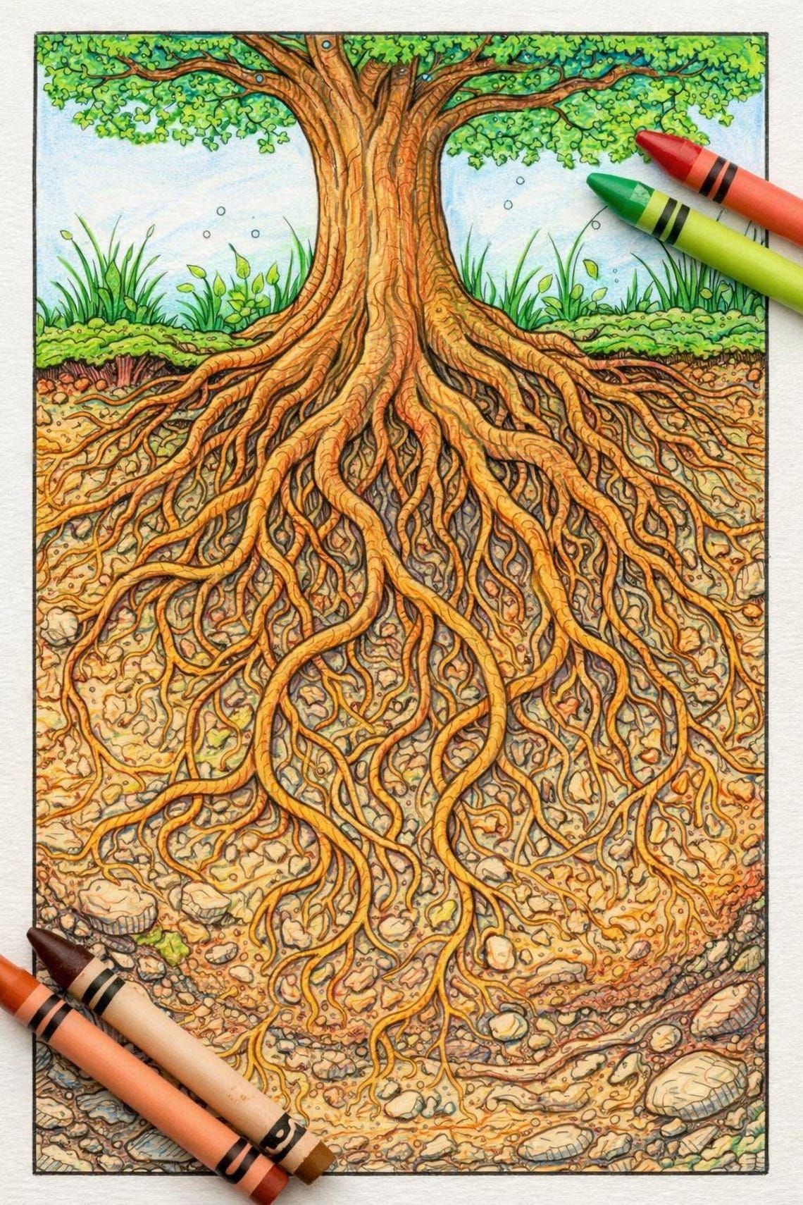 Tree Roots Coloring Page for Kids & Adults | Nature Science Art ...