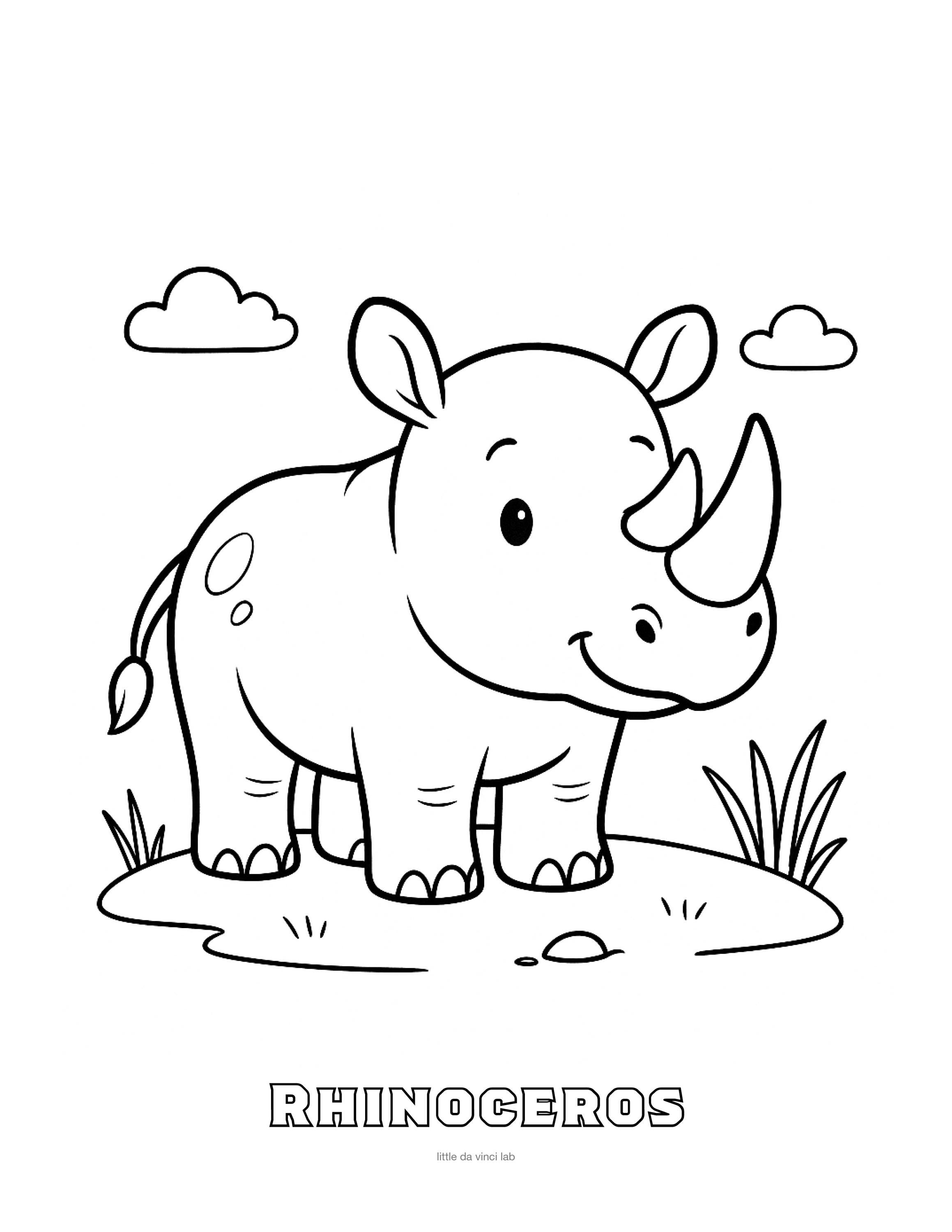 Rhinoceros Coloring Page • Kids Printable Coloring Sheet • Preschool ...