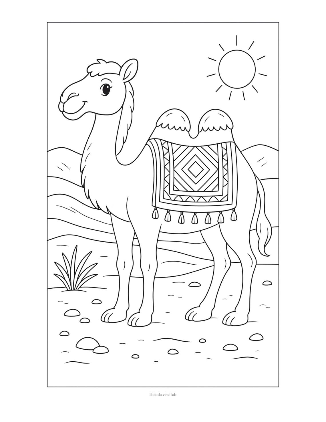 Detailed Camel Coloring Page • Desert Landscape Illustration for Kids ...