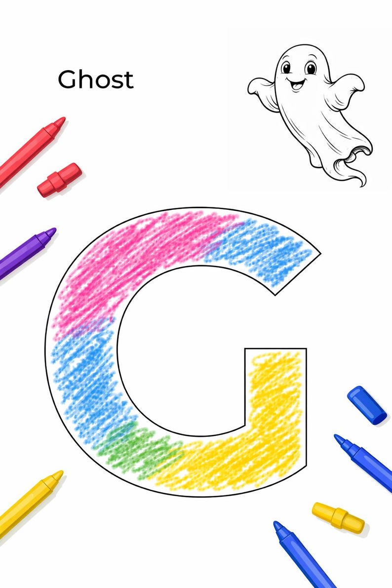 Letter G Coloring Page – Ghost | the Little Da Vinci Alphabet - Etsy