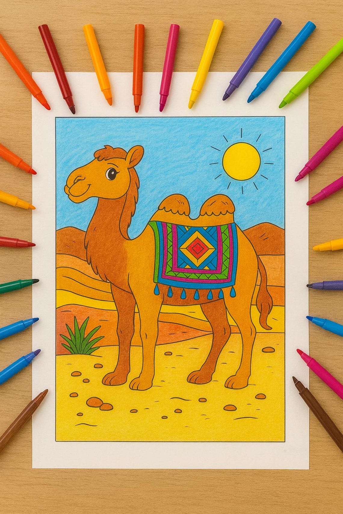 Detailed Camel Coloring Page • Desert Landscape Illustration for Kids ...