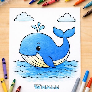 Whale Coloring Page • Kids Printable Coloring Sheet • Preschool ...