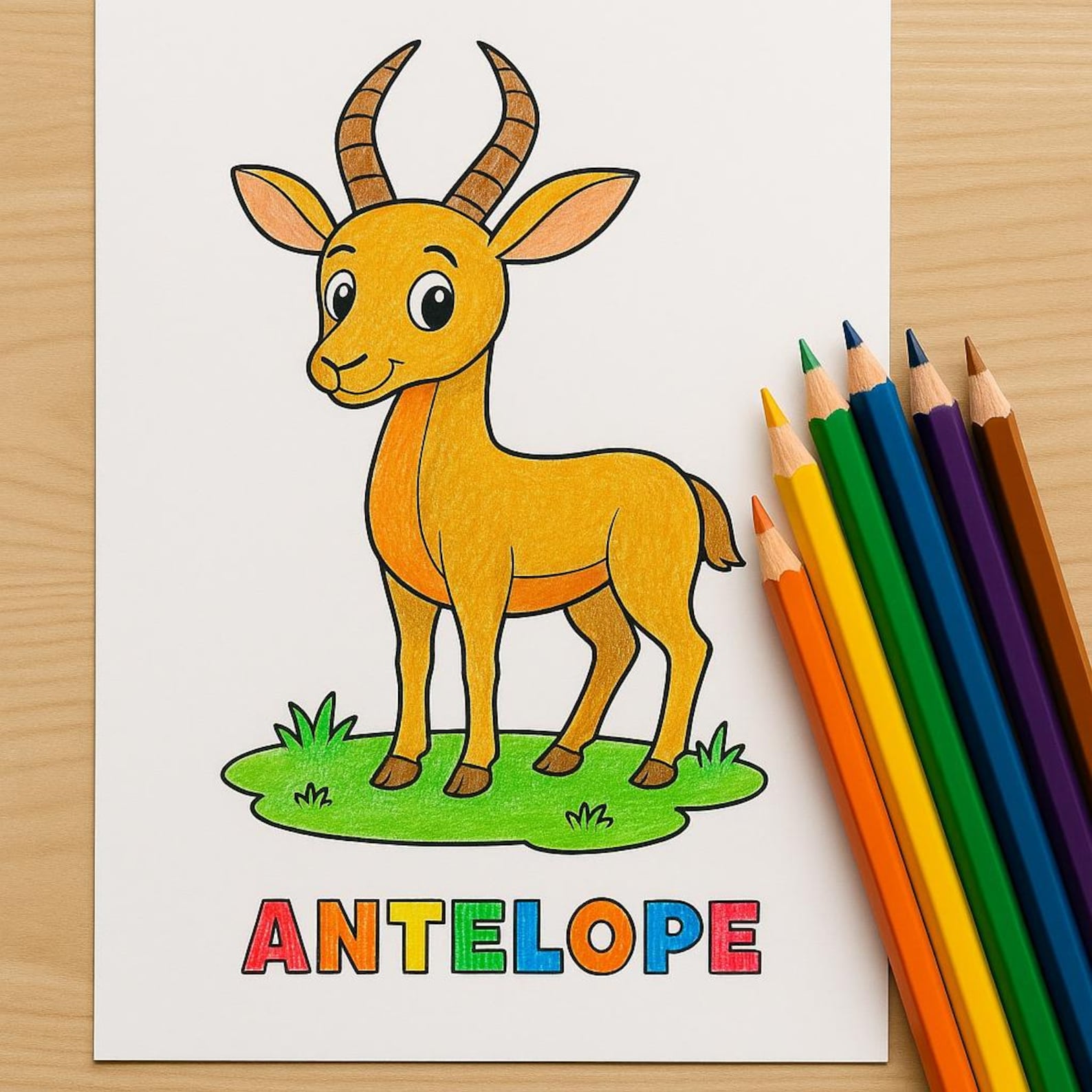 Antelope Coloring Page • Kids Printable Coloring Sheet • Preschool ...