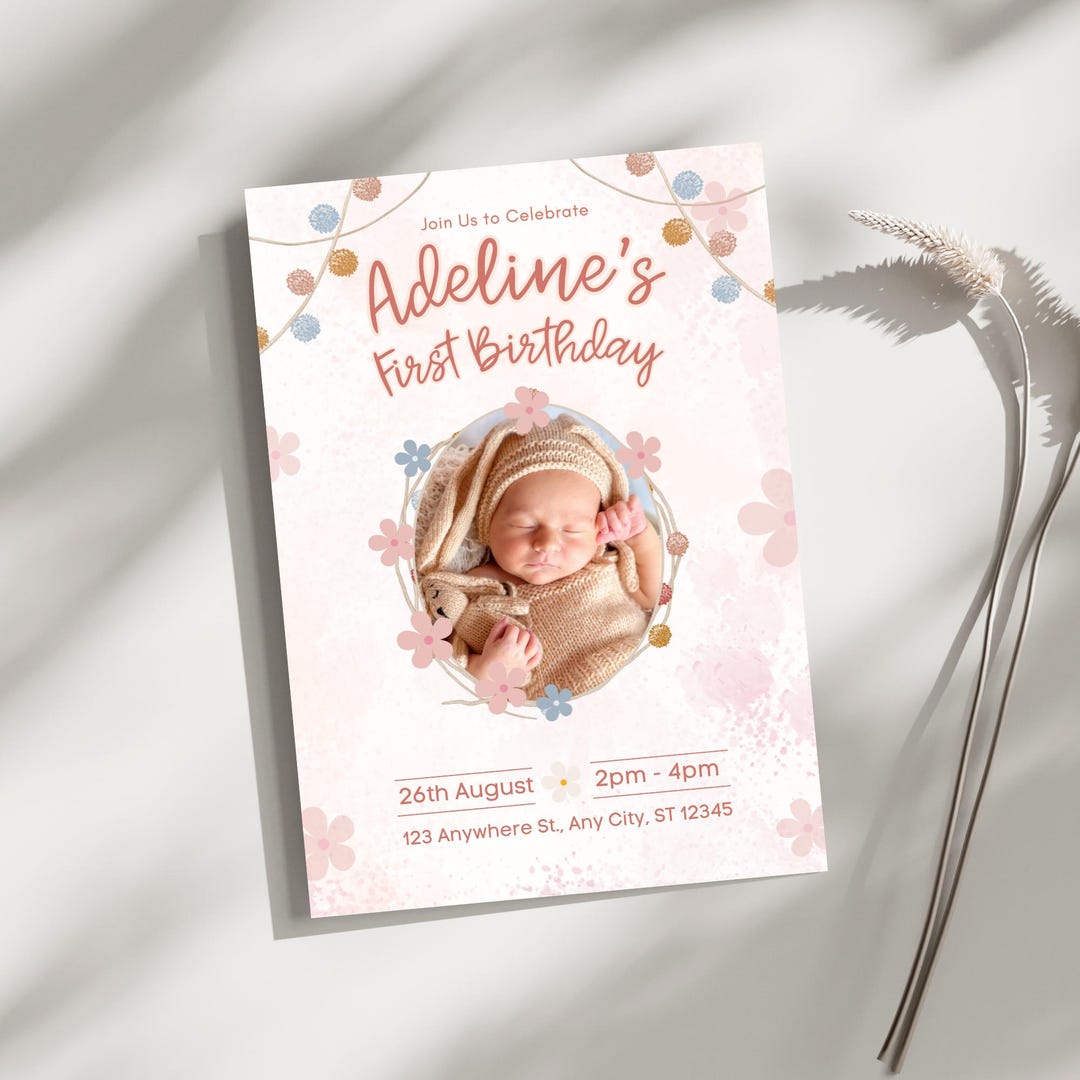 Modern Neutral First Birthday Invitation | Simple 1st Birthday Invite ...