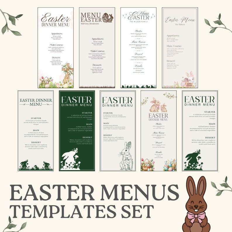 Easter Menu Set – 8 Editable Easter Menus | Printable Easter Menu ...