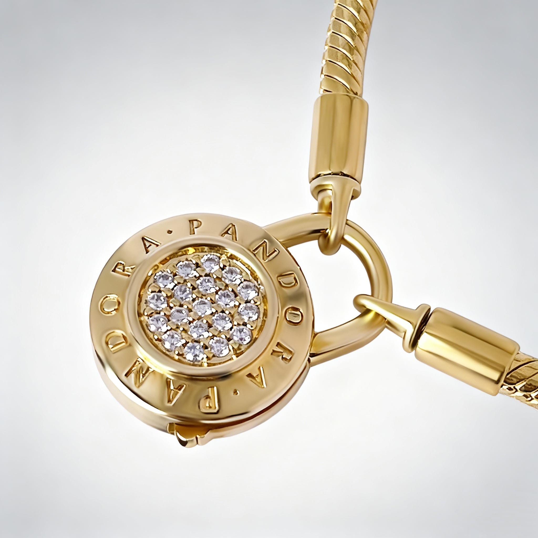 14K Gold Pandora Lock Snake Chain Bracelet, Elegant Women's Jewelry ...