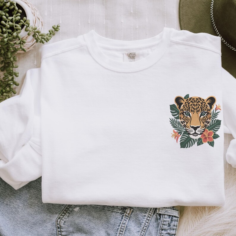 Leopard Head Floral Embroidery Design, Tropical Jaguar Jungle Pattern ...