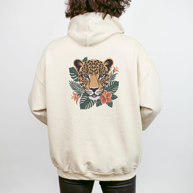 Leopard Head Floral Embroidery Design, Tropical Jaguar Jungle Pattern ...