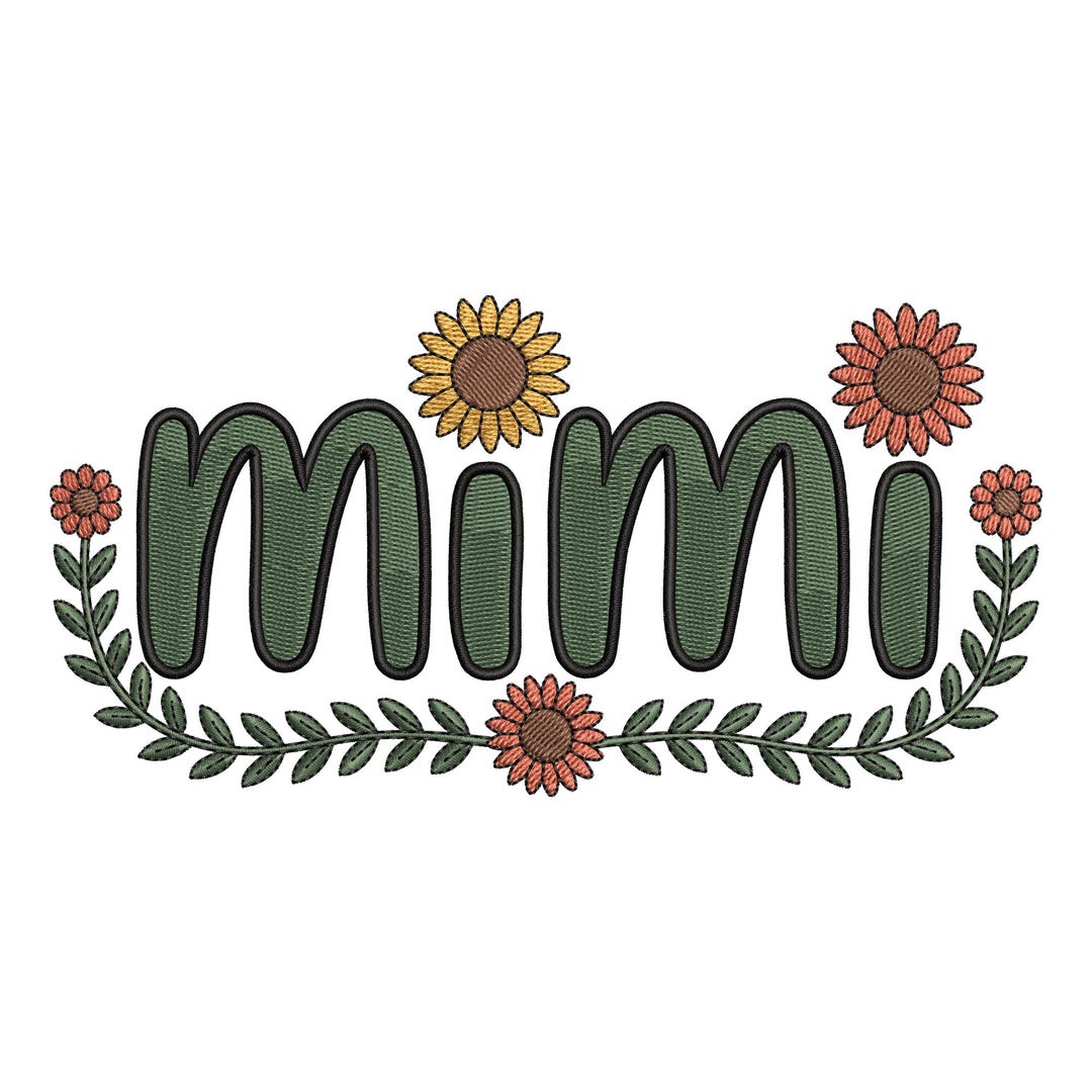 Mimi Floral Embroidery Design, Grandma Name Flower Stitch, Garden ...