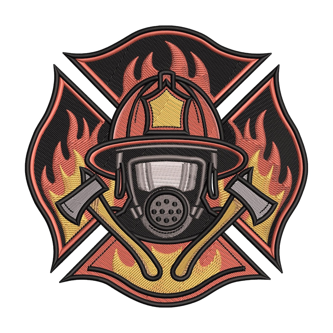 Firefighter Embroidery Design, Helmet Axe Badge, First Responder ...