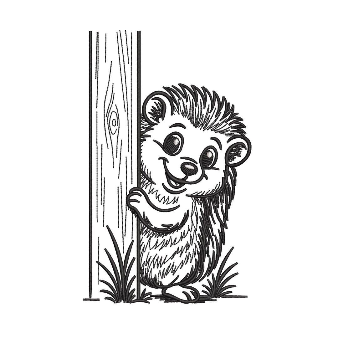 Peeking Hedgehog Embroidery Design, Funny Woodland Animal Line Art ...