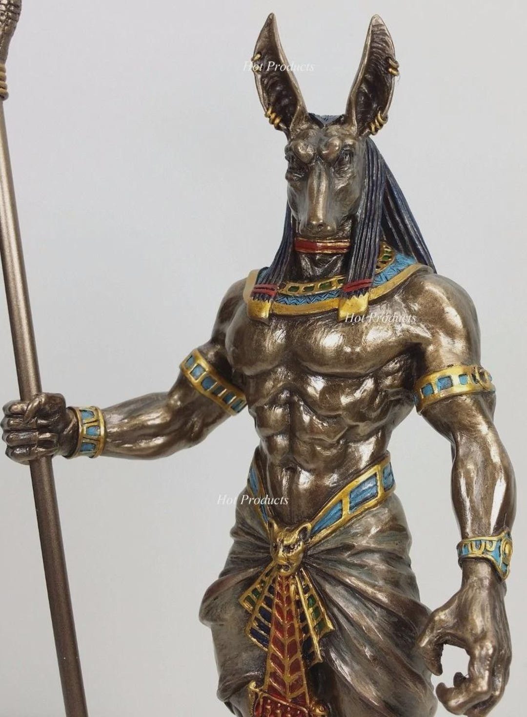 10" Egyptian Anubis Jackal W Cobra Scepter Statue Antique Bronze Finish ...