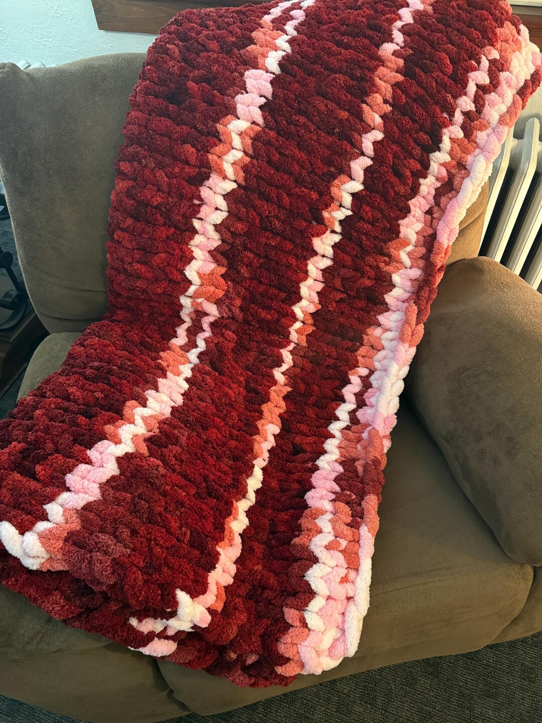 Cozy Chenille Red Chunky Sofa Throw Blanket | Handmade Soft & Warm ...