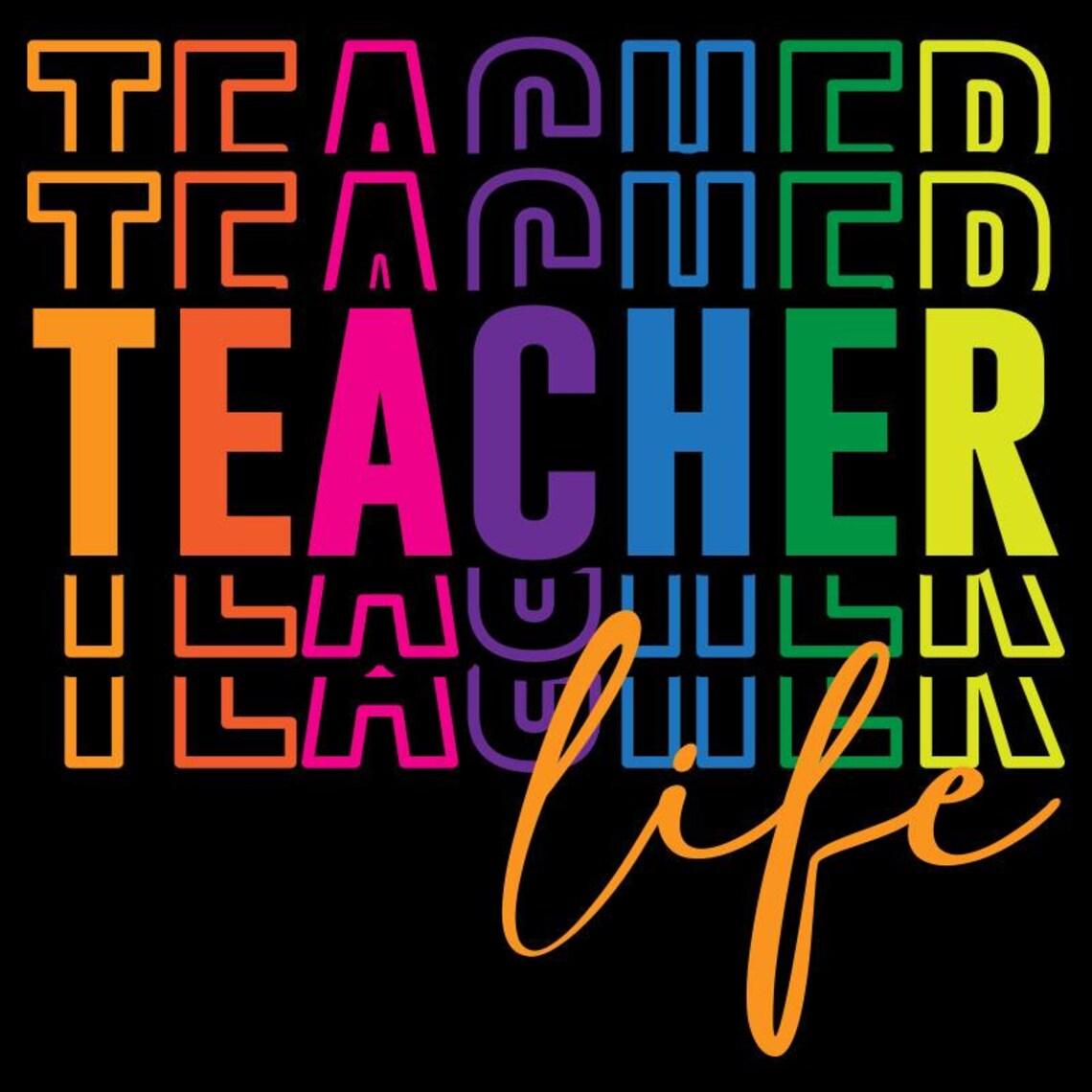 Bright Teacher Life DTF Transfer – Vibrant Design for Teachers - Etsy