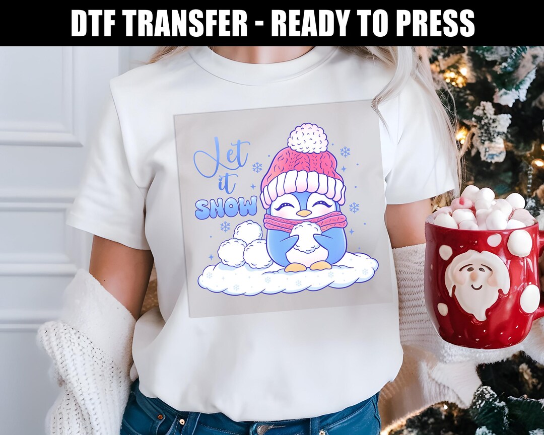 Let It Snow Christmas DTF Transfer - Cute Penguin Design - Iron on DIY ...