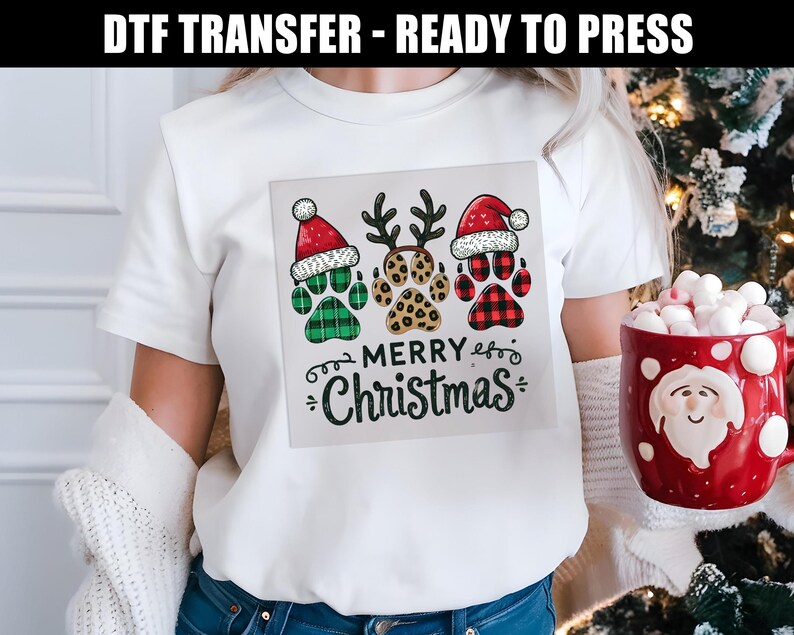 Buffalo Plaid and Leopard Paw Prints Holiday Transfer - Christmas ...