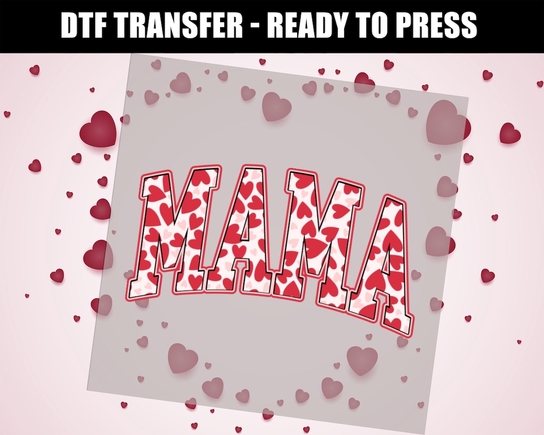 MAMA Block Letters With Hearts Inside Valentines Day Iron on DIY DTF ...