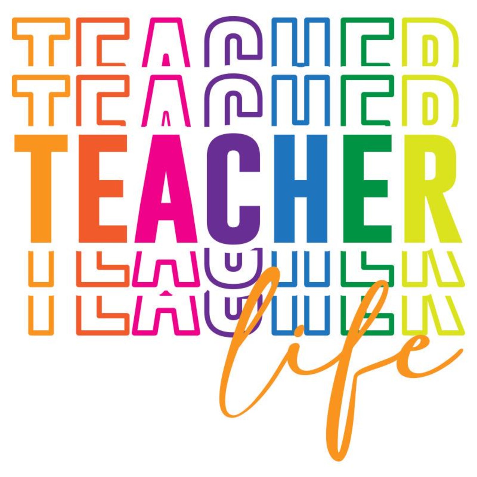 Bright Teacher Life DTF Transfer – Vibrant Design for Teachers - Etsy