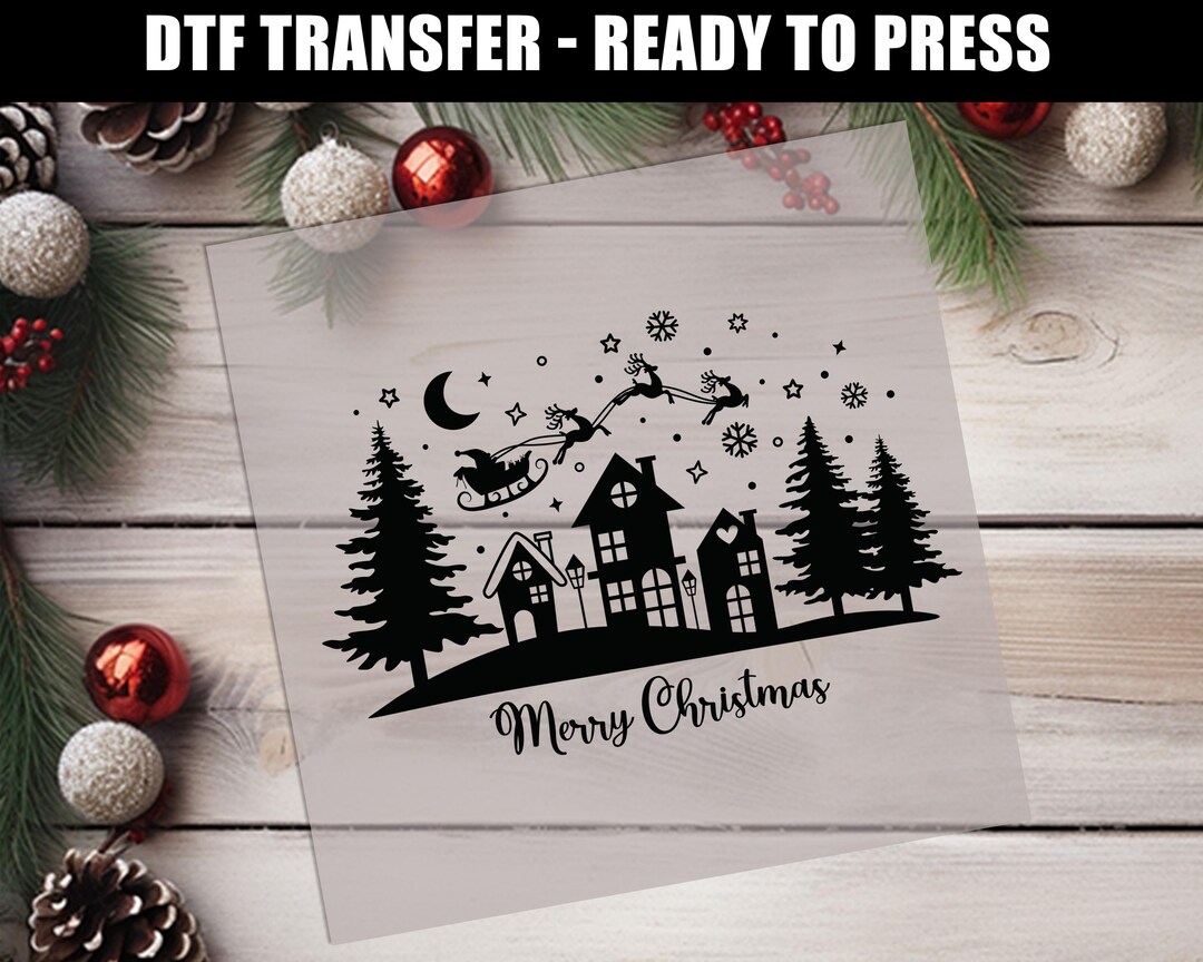 Winter Christmas Scene DTF Transfer Design With Santa's Sleigh and ...