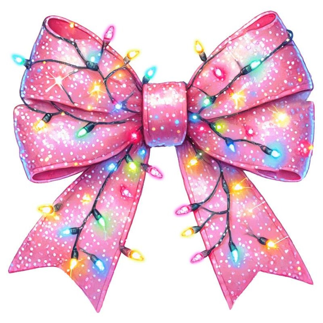 Festive Pink Christmas Bow With Lights and Ribbon DTF Design - Etsy