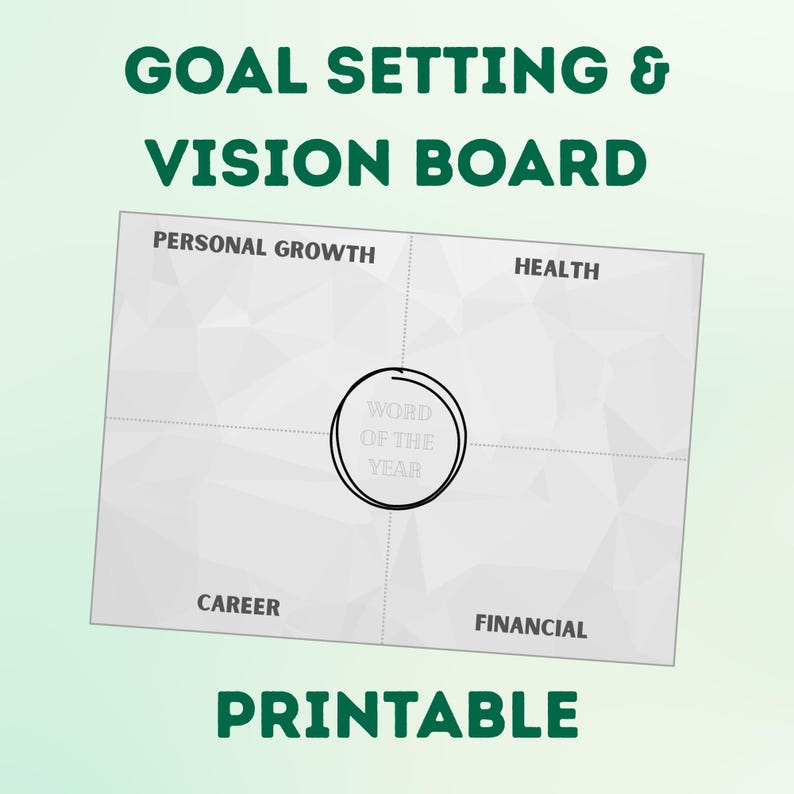 2026 Goal Setting Printable & Vision Board Template | One Page New Year ...