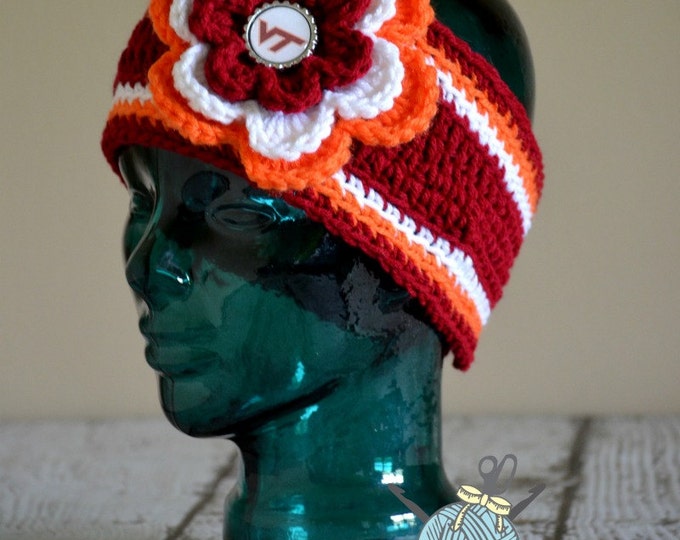 READY TO SHIP - Teen/adult Virginia Tech Inspired Flower Earwarmer ...
