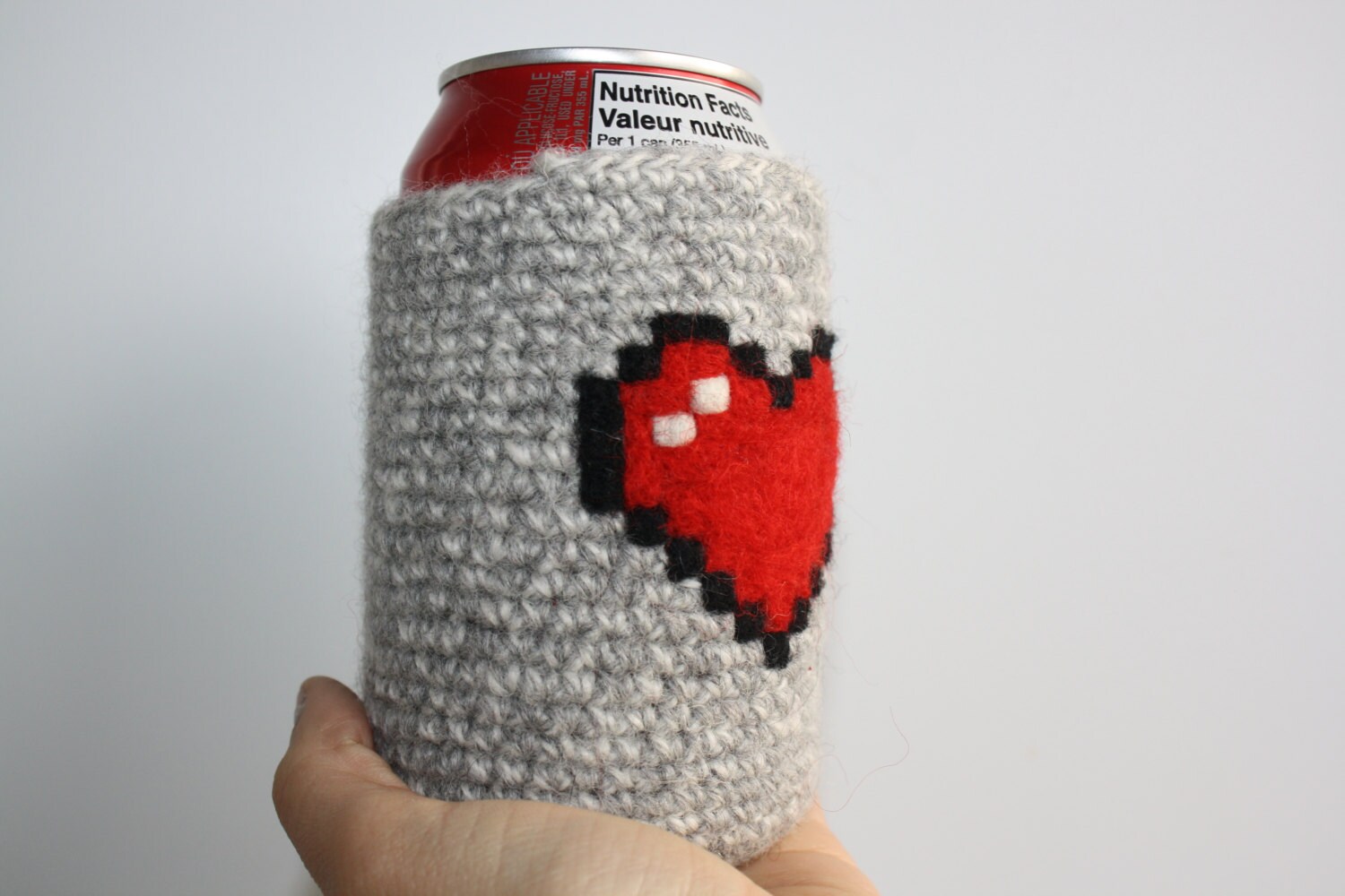 8-bit Heart Can Cozy Needle Felted - Etsy