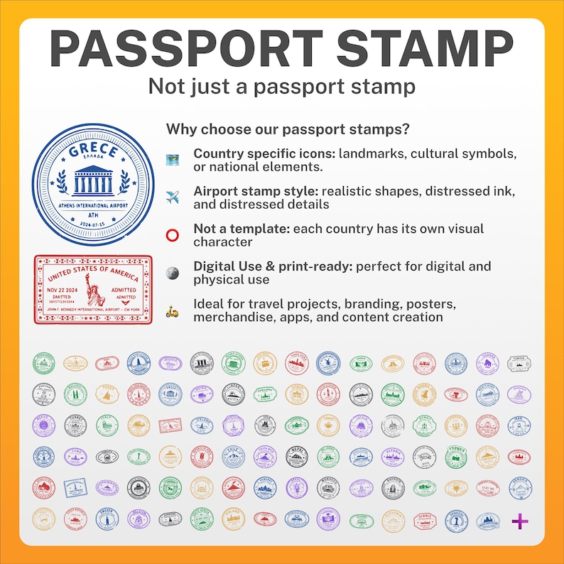 100+ Passport Stamps Clipart, Travel Journal, Canva Element (PDF, SVG ...
