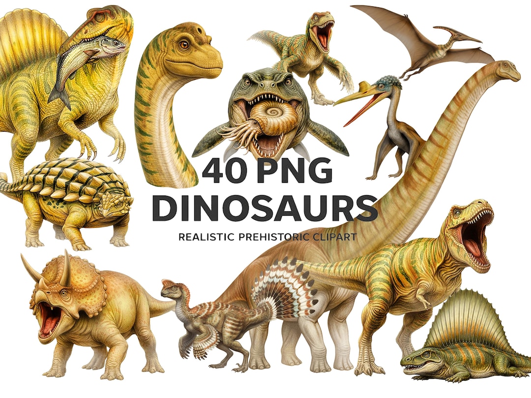 40 PNG DINOSAURS – Realistic Prehistoric Dinosaur Clipart Set - Etsy