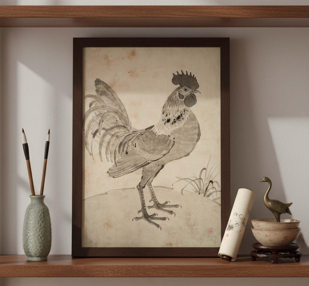 Auspicious Rooster_traditional Ink Painting Wall Art - Etsy
