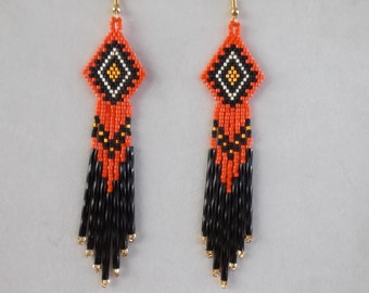 Native American Style Beaded Geometric Quill Earrings | Etsy