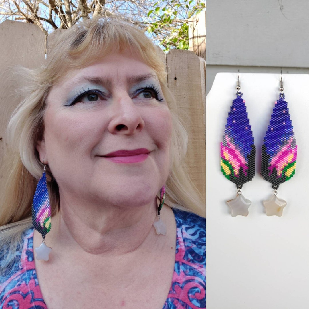 Native American Style Beaded Aurora Borealis Earring With Stone Star ...
